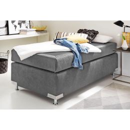 Boxspringbett, B:122cm L:201cm, grau, Westfalia Schlafkomfort, Microvelours (100% Polyester), Komplettbetten, "Holland", ohne Kopfteil, frei im Raum