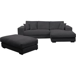 Polstergarnitur WERK2, B:286cm H:84cm T:184cm, grau, 90% Polyester, 10% Nylon, Sitzmöbel-Sets, "Eden L-Form + Hocker. Mega Couch Breite 286cm, Cord",