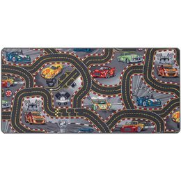 Kinderteppich, B:95cm H:6,5mm L:200cm, bunt, PRIMAFLOR-IDEEN IN TEXTIL, Polyamid, Teppiche, "Spielteppich CARS", Kurzflor, Stra&szlig;en-Spiel-Teppich,