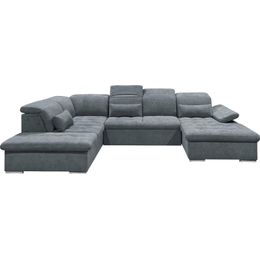 Wohnlandschaft, B:340cm H:104cm T:240cm, grau, ED EXCITING DESIGN, 95% Polyester, 5% Nylon, Sofas, "Wayne U-Form mit Bettfunktion, Bettkasten", Arm-