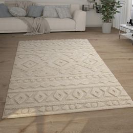 Hochflor-Teppich Paco Home, B:160cm H:34mm L:220cm, beige, Polypropylen, Teppiche, "Genua 746", Uni Farben, Hoch-Tief Effekt, modernes Design, sehr