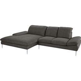 Ecksofa W.Schillig, B:310cm H:87cm T:185cm, grau, Chenille-Flachgewebe R66 (85% Polyester, 15% Nylon);Longlife Xtra-Leder Z59: Glattleder mit