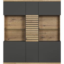 Highboard Inosign, B:131cm H:147cm T:38cm, schwarz, FSC-zertifizierter Holzwerkstoff, Wohnzimmer, Sideboards, "Galway", Breite Wohnzimmervitrine in