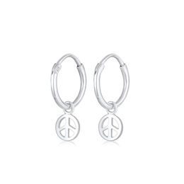 Elli Damen Paar Creolen "Creolen Peace Boho Symbol 925 Silber", onesize, ohne Stein, Silber 925 (Sterlingsilber)silber, Silber 925 (Sterlingsilber),