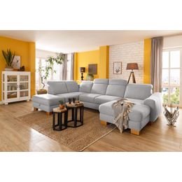 Wohnlandschaft Home Affaire, B:338cm H:86cm T:219cm, grau, Struktur fein (100% Polyester), Sofas, "Dundee U-Form", wahlweise mit Kopfteilverstellung