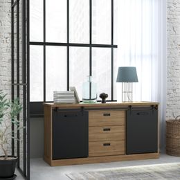 Sideboard FORTE, B:173,3cm H:88,2cm T:52cm, schwarz, Spanplatte, Wohnzimmer, Sideboards, "Kaszimiro"