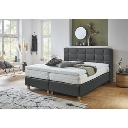 Boxspringbett, B:215cm L:210cm, grau, Westfalia Schlafkomfort, Bezug: Kunstleder, Polyurethan;Polsterung: 100% Polyester, Komplettbetten, mit Kn&ouml;pfen