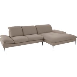 Ecksofa W.Schillig, B:340cm H:87cm T:185cm, braun, Chenille-Flachgewebe R66 (85% Polyester, 15% Nylon);Longlife Xtra-Leder Z59: Glattleder mit