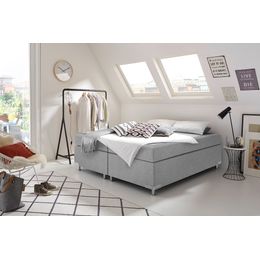 Boxspringbett, B:202cm L:201cm, grau, Westfalia Schlafkomfort, Strukturstoff (77% Polyester und 23% Viskose), Komplettbetten, "Holland", ohne