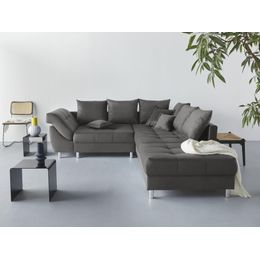 Ecksofa Collection AB, B:247cm H:87cm T:189cm, grau, Microfaser PRIMABELLE (100% Polyester), Struktur (90% Polyester, 10% Polyacryl), Samtvelours