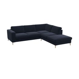 Ecksofa FLEXLUX, B:241cm H:85cm T:225cm, blau, 100% Polyester, Wohnzimmer, Sofas, "Fiore, L-Form", breite Armlehnen, F&uuml;&szlig;e Alu/Eiche, B/T 241/225 cm,