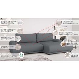 Ecksofa Home Affaire, B:242,2cm H:65cm T:145,5cm, beige, 100% Polyester, Wohnzimmer, Sofas, "Marsby, mit Bettfunktion und Bettkasten, Maße: B/H/T