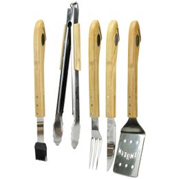 Grillbesteck-Set JIM BEAM BBQ, silber, Edelstahl, Holz, Grillbesteck-Sets, Geschenkset