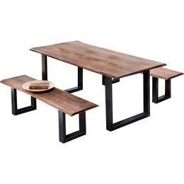 Esstisch Sit, B:120cm H:77cm T:80cm, braun, K&uuml;che, Tische, "Tartu Akazie Massivholz mit Baumkante & Stahl-Kufengestell", Baumkante wie gewachsen