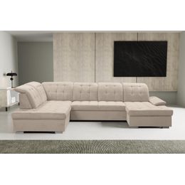 Wohnlandschaft WERK2, B:332cm H:105cm T:217cm, beige, 95% Polyester, 5% Nylon, Sofas, "Kordula-New Multifunktion Couch, Breite 332cm, U-Form", Sofa