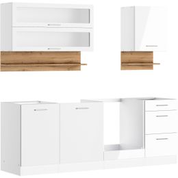 K&uuml;chenzeile KOCHSTATION, B:220cm H:200cm T:60cm, wei&szlig;, Komplettk&uuml;chen-Sets, "KS-Milan", 220 cm breit, robuste Metallausz&uuml;ge, viel Stauraum