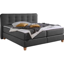 Boxspringbett Home Affaire, B:198cm L:209cm, grau, Komplettbetten, inklusive Komfortschaum-Topper
