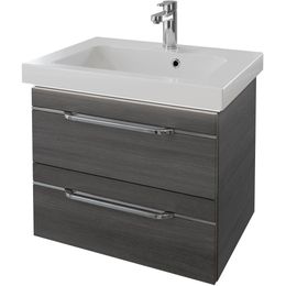 Waschtisch SAPHIR, B:64,4cm H:55,6cm T:46cm, grau, Badezimmer, Waschtische, "Serie Balto Mineralmarmor-Waschtisch mit Unterschrank, 64,4 cm breit",