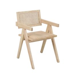 Armlehnstuhl Sit, B:52cm H:78cm T:58cm, beige, Geflecht Rattan, Massivholz, Esszimmer, Stühle, gepolsteter Sitz, Rücken und Sitz mit Rattan