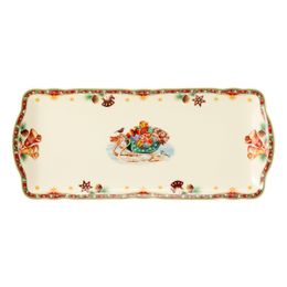 Seltmann Weiden Kuchenplatte "Marieluise, mit Weihnachtsmotiv", B/H/L: 14,9cm x 2,8cm x 34,6cm, bunt, Servierplatten, Servierplatte eckig, 34,5 x 15
