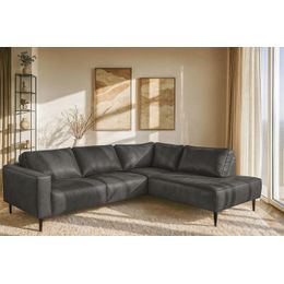 Ecksofa Home Affaire, B:260cm H:83cm T:200cm, grau, 35% Lederfasern; 65%Polyester, Wohnzimmer, Sofas, "Fumone, Lederoptik oder Soft-Touch Chenille",