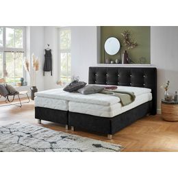 Boxspringbett, B:215cm L:210cm, schwarz, Westfalia Schlafkomfort, Bezug: Microvelours 100% Polyester;Polsterung: 100% Polyester, Komplettbetten, mit