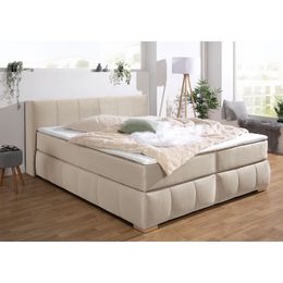 Boxspringbett Home Affaire, B:207cm L:225cm, beige, Samtoptik (100% Polyester);Bezug der Spiegelfläche Matratzendrell aus 100% Polyester;Struktur