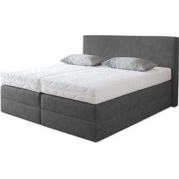 Boxspringbett, B:215cm L:205cm, grau, Westfalia Schlafkomfort, Microvelours (100% Polyester), Komplettbetten, wahlweise mit Kaltschaum-Topper
