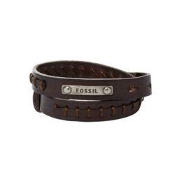 Fossil Damen Wickelarmband "Schmuck Geschenk Edelstahl Leder Armschmuck", 48cm, Edelstahl Leder, braun, Edelstahl, Leder, Armb&auml;nder
