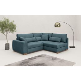 Ecksofa MR. COUCH, B:227cm H:68cm T:190cm, blau, Novaclean Avanti (100% Polyester), Wohnzimmer, Sofas, "Hilla L-Form", Mit Federkern, wahlweise mit