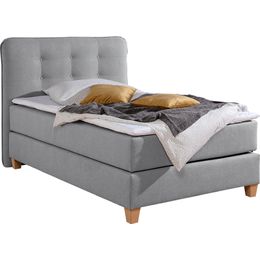 Boxspringbett Home Affaire, B:138cm L:209cm, grau, Komplettbetten, inklusive Komfortschaum-Topper