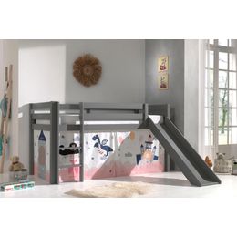 Spielbett Vipack, B:218cm H:114cm L:210cm, grau, Kinderzimmer, Betten, "Pino, Kiefer massiv, mit Rolllattenrost u. Textil-Set, Made in Europe",