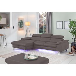 Ecksofa COTTA, B:244cm H:72cm T:166cm, grau, Microfaser PRIMABELLE (100% Polyester);Kunstleder SOFTLUX(100%Polyurethan);Feinstruktur (100%