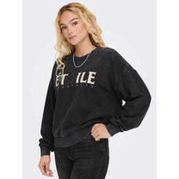 Only Damen Sweatshirt "ONLPENELOPE L/S BEADS O-NECK SWT", schwarz, Gr. S, bedruckt, Sweatware, Obermaterial: 60% Baumwolle, 40% Polyester, Sweatshirts