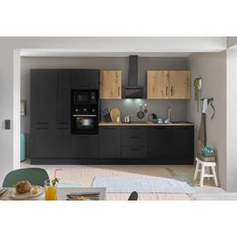 K&uuml;chenzeile, B:360cm H:211cm T:60cm, schwarz, BASIC BY BALCULINA, Komplettk&uuml;chen-Sets, "Turin", Breite 360 cm, wahlweise mit E-Ger&auml;ten