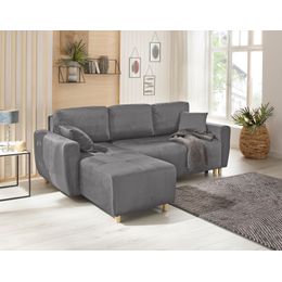 Ecksofa Home Affaire, B:220cm H:86cm T:160cm, grau, Microfaer (100% Polyester);Struktur fein (100% Polyester);Samtoptik (100% Polyester), Wohnzimmer,