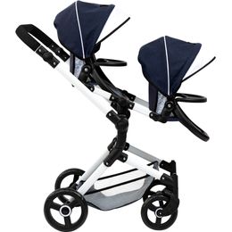 BAYER Kinder Puppen-Zwillingsbuggy "Twin Neo", blau, Kunststoff, Metall, Stoff, B:41,5cm H:81cm T:81,5cm, Puppenwagen, mit Wickeltasche