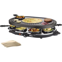 Princess Raclette "162700 - Oval - 8 Pfannen", B:47cm H:12,5cm T:32cm, schwarz, Raclettes, Multifunktionale Platte, inklusive 8 Pfännchen und 8