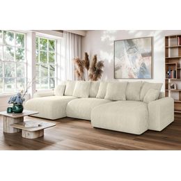 Wohnlandschaft Home Affaire, B:332,5cm H:84cm T:142cm, beige, 100% Polyester, Sofas, "LAKESIDE mit Bettfunktion und Bettkasten, Maße B/T/H: