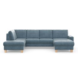 Wohnlandschaft Home Affaire, B:314cm H:91cm T:170cm, blau, 100% Polyester, Sofas, "Summer U-Form", mit oder ohne Bettfunktion und Bettkasten,