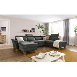 Wohnlandschaft Home Affaire, B:322cm H:84cm T:217cm, grau, 100% Polyester, Sofas, "Conville U-Form", Kopfteilverstellung wahlweise mit Bettfunktion
