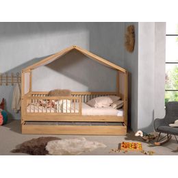 Hausbett Home Affaire, B:97,5cm H:170cm L:207,5cm, braun, Textilhimmel 100% Baumwolle, Betten, "Forrest mit Dachaufbau, Rausfallschutz vorne und