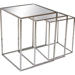 Beistelltisch LEONIQUE, B:45cm H:55cm T:45cm, silber, Wohnzimmer, Tische, 3er Beistelltisch-Set, Edelstahl, verspiegelte Glasplatte, 45x45x55
