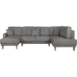 Wohnlandschaft Home Affaire, B:310cm H:90cm T:192cm, grau, 88% Polyester, 9% Rayon, 3% Nylon, Sofas, "TRIPLO U-Form wahlweise mit Schlaffunktion,