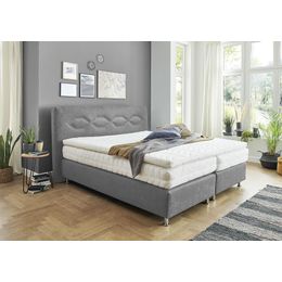 Boxspringbett, B:195cm L:210cm, grau, Westfalia Schlafkomfort, Bezug: Microvelours 100% Polyester, Komplettbetten, wahlweise mit Topper