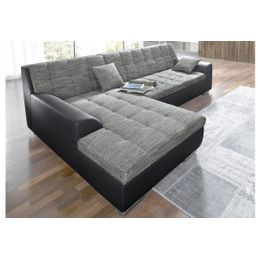 Ecksofa DOMO collection, B:267cm H:83cm T:178cm, schwarz, Kunstleder Softlux / Struktur (90% Polyester; 10% Polyacryl);Microfaser-Primabelle (100%