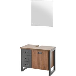 Badm&ouml;bel-Set Home Affaire, B:81cm, gelb, Kastenm&ouml;bel-Sets, "Detroit, Bad im Industrialdesign, inkl. LED, 2-teiliges Badezimmer",