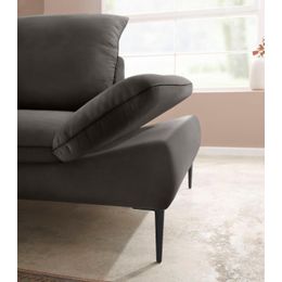 Ecksofa W.Schillig, B:294cm H:87cm T:185cm, grau, Chenille-Flachgewebe R66 (85% Polyester, 15% Nylon);Longlife Xtra-Leder Z59: Glattleder mit