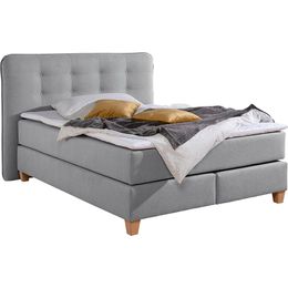 Boxspringbett Home Affaire, B:158cm L:209cm, grau, Komplettbetten, inklusive Komfortschaum-Topper