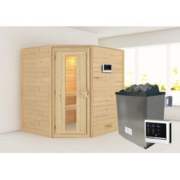 Karibu Sauna "Mia (Fronteinstieg)", (ohne Ofen), beige, Saunen, Ofen 9 KW externe Strg easy